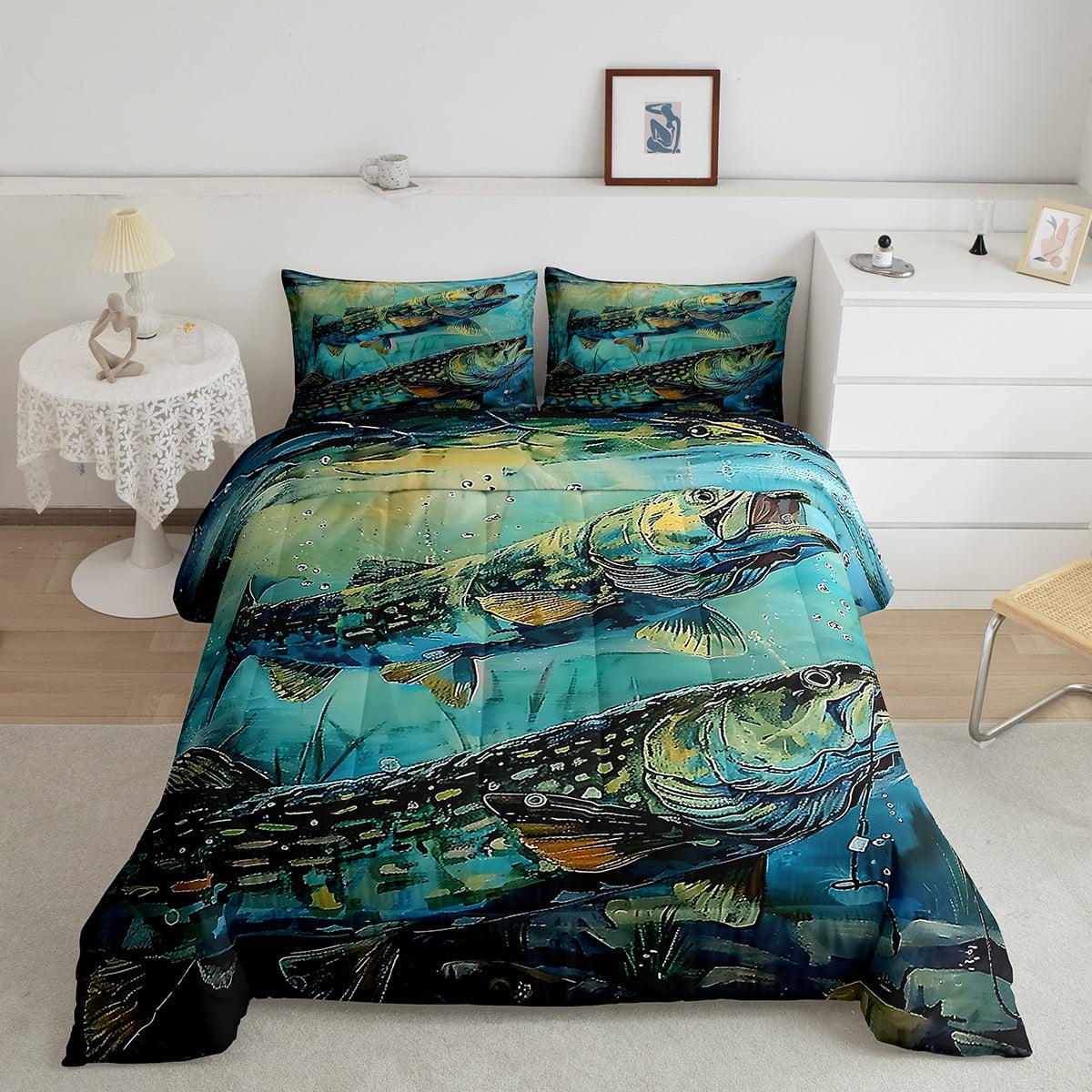 Bass Fish Twin Bedding Sets Teens Hunting Animal Comforter Set,Lake ...