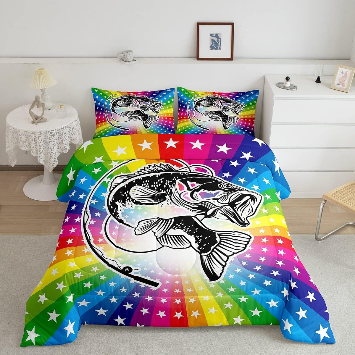 Bass Fishing Comforter Set King Teens Rainbow Bedding Sets Women ...