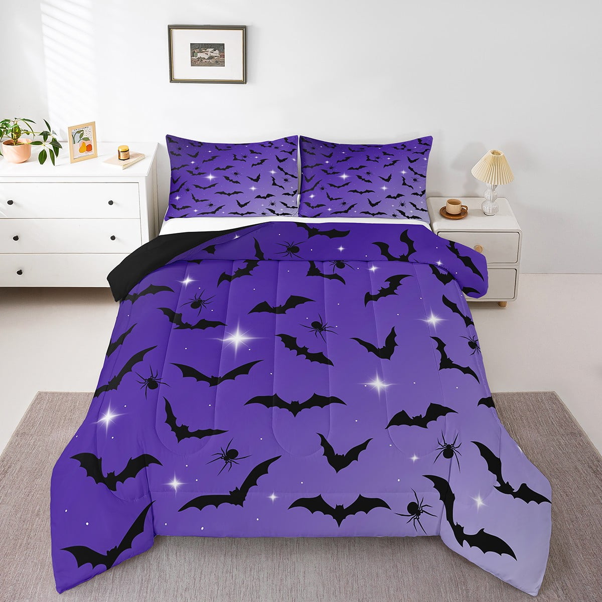 Bat Comforter Set Full Size Galaxy Glitter Bedding Set With 2 Pillow ...