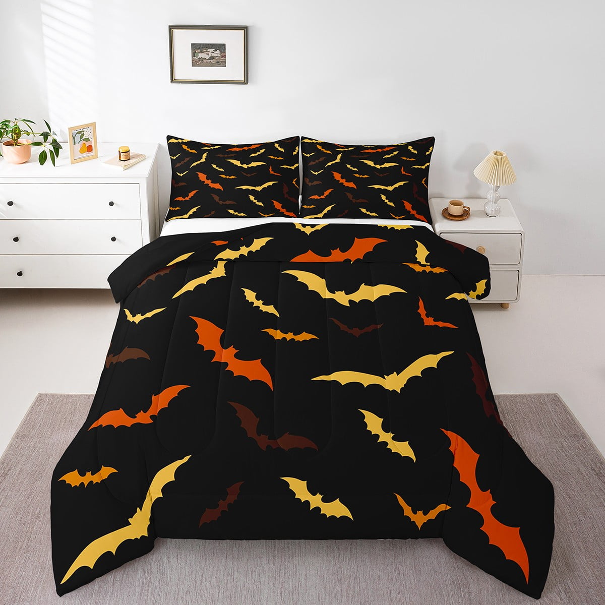 YST Bat Comforter Set For Kids Halloween Quilt Bats Animal Silhouette ...