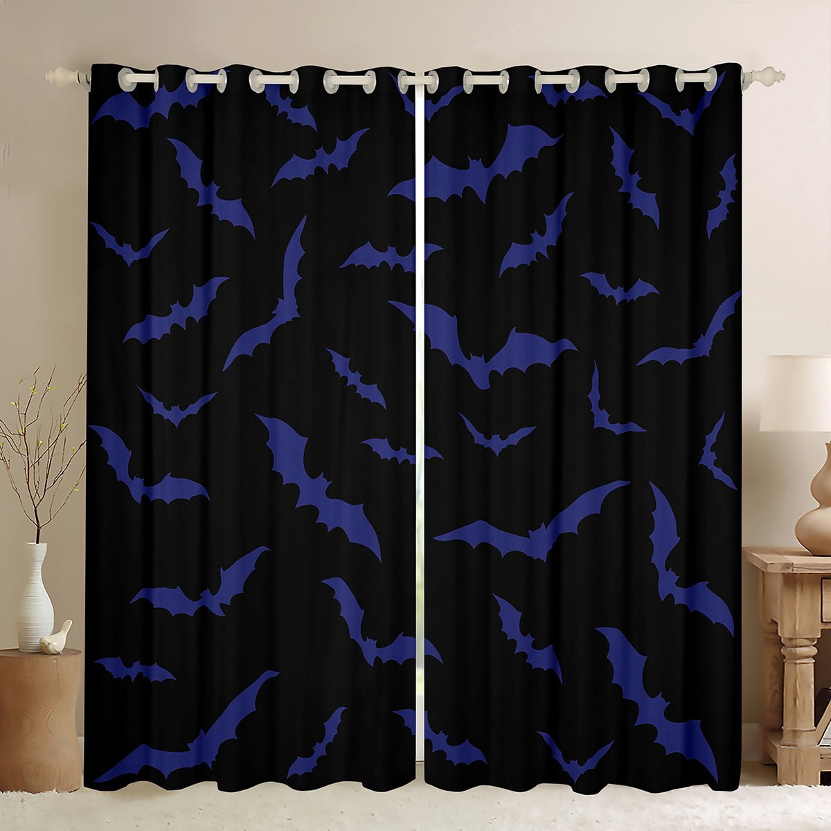 YST Bat Curtains 38"Wx45"L 2 Panels For Kids Boys Youth Halloween Decor ...