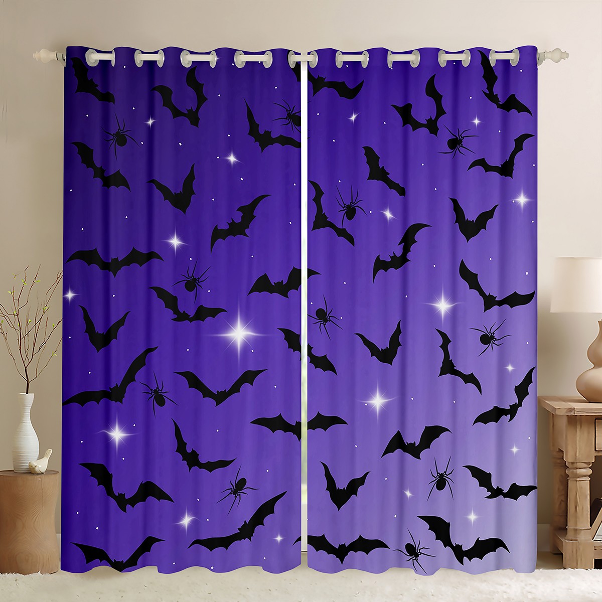Bat Curtains 52"Wx84"L 2 Panels Bedroom Galaxy Glitter 30%-50% Blackout ...
