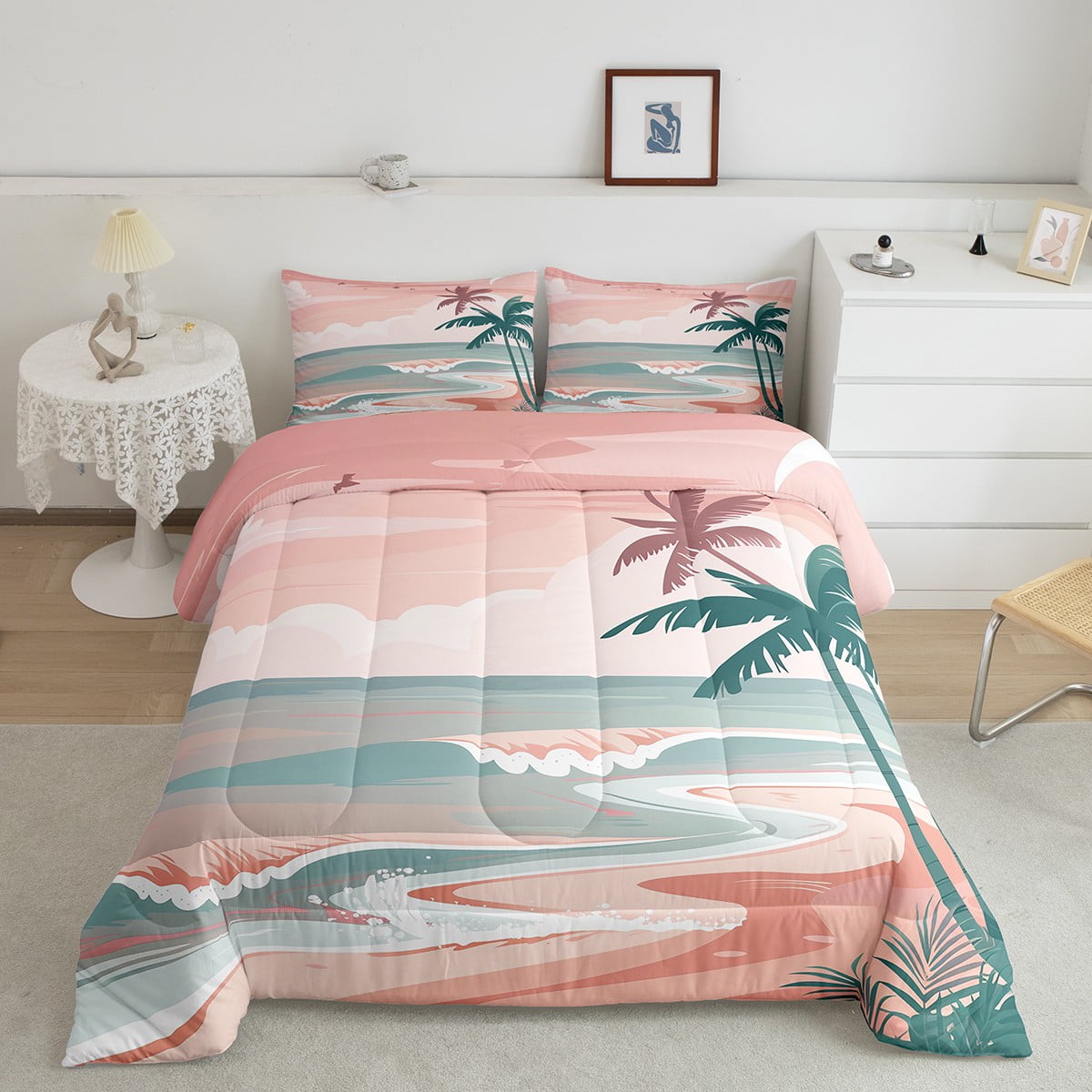 Beach Bedding Sets , Coastal Nature Comforter Set Twin, Palm Tree Duvet ...
