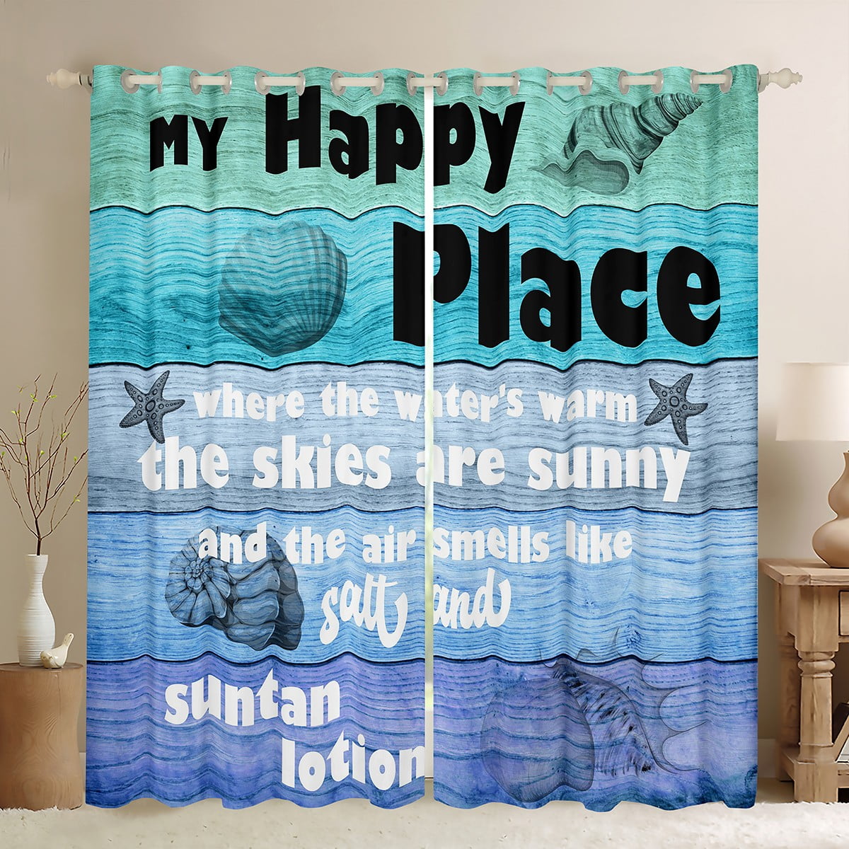 Beach Curtains, Rustic Farmhouse 30%-50% Blackout Curtains Teens Adult ...