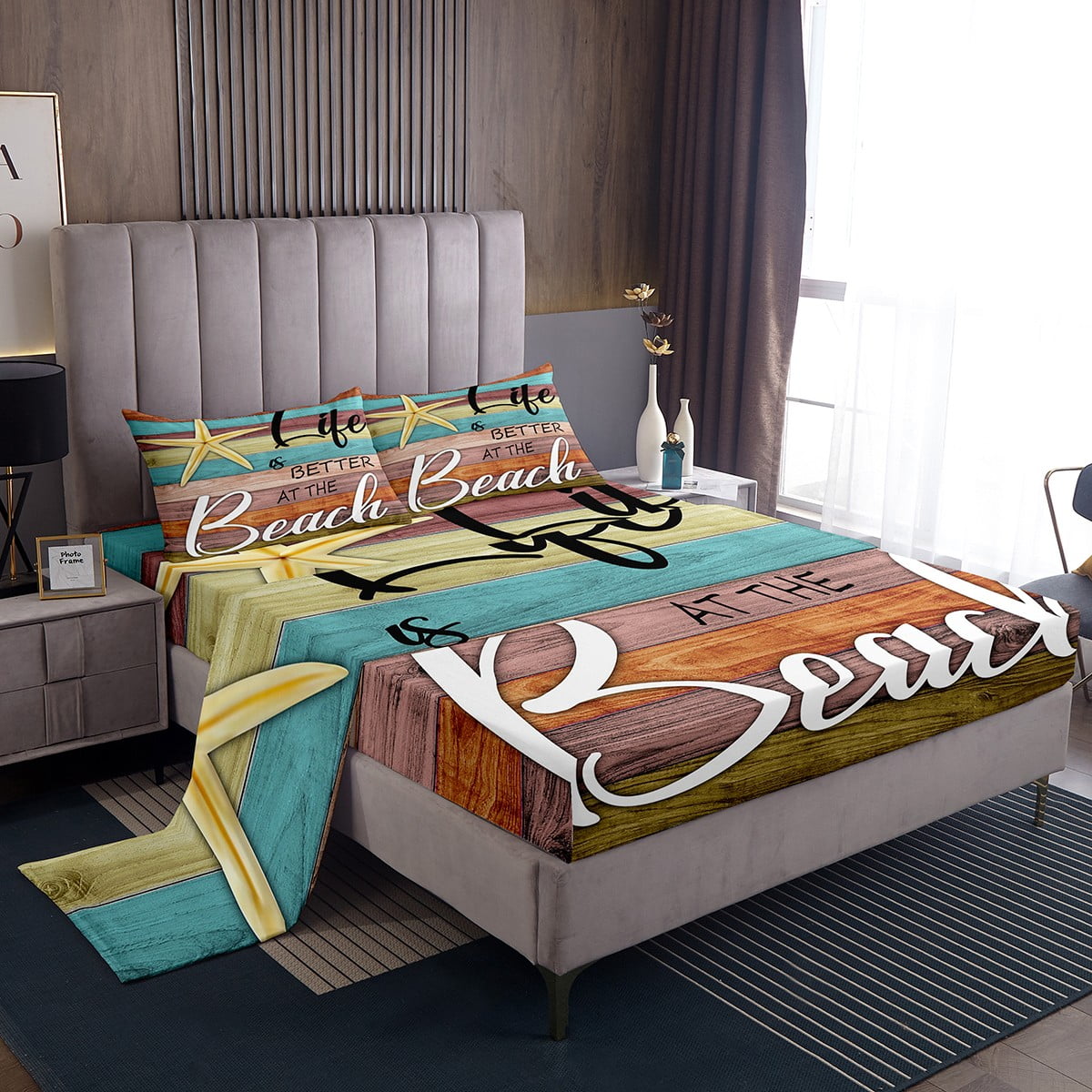 Beach Theme Bed Set Hawaii Ocean Bed Sheets Set, Coastal Starfish Sheet ...