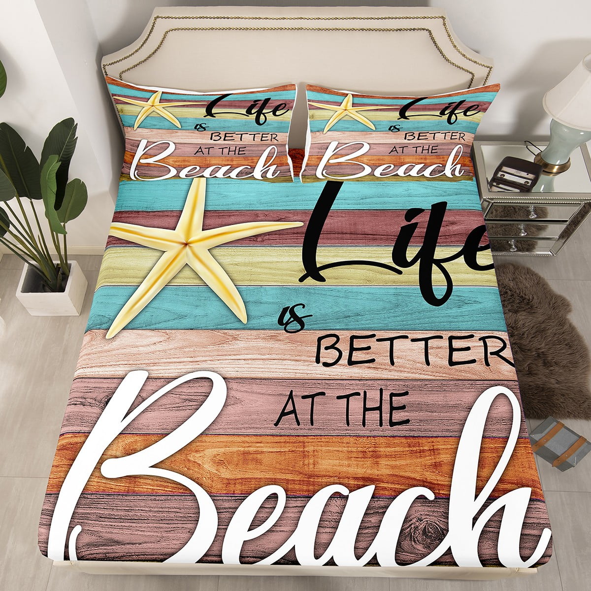 Erosebridal Beach Theme Bed Sheets Hawaii Ocean Fitted Sheet Queen Size ...