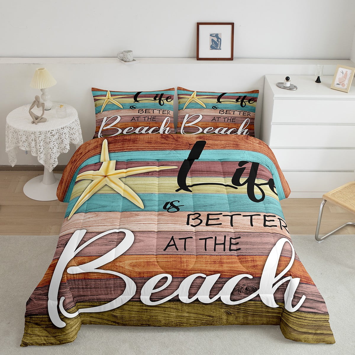 Beach Theme Comforter Set Queen Hawaii Ocean Bedding Set, Coastal ...