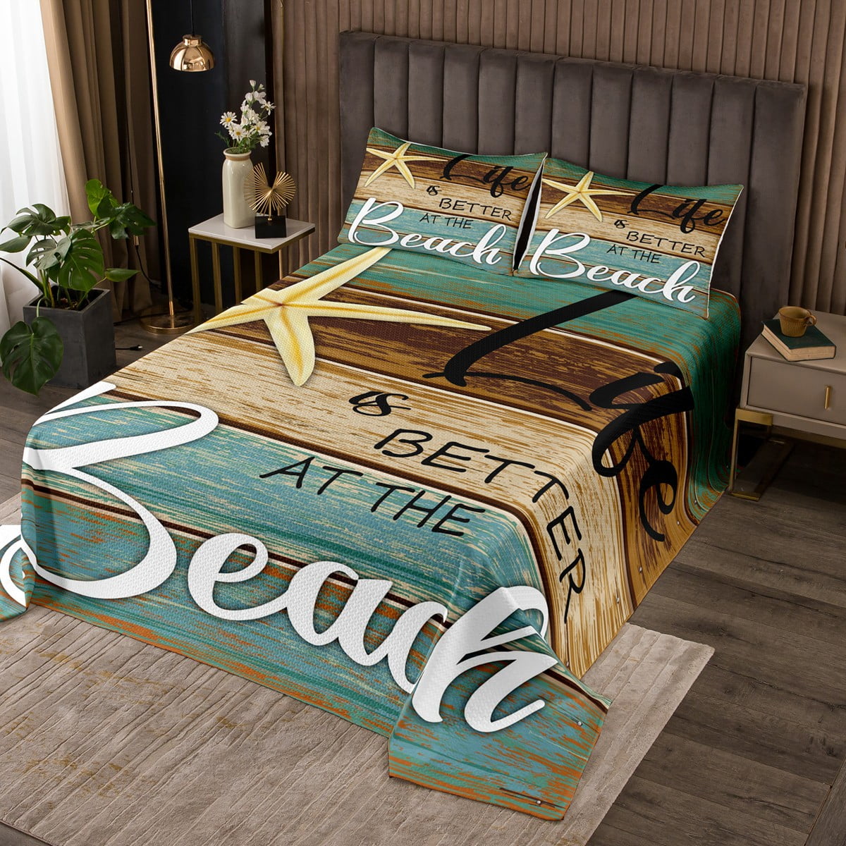 YST Beach Theme King Bedspread Set Hawaii Ocean Quilt Set, Coastal ...