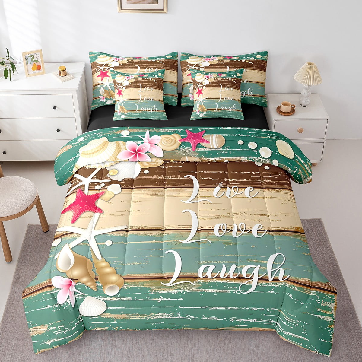 YST Beach Theme Queen Comforter Set 7pcs Starfish Seashell Bedding ...