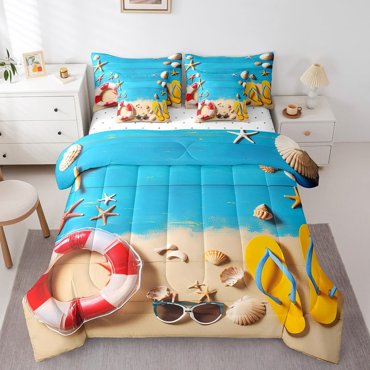 Beach Themed 7 Piece Comforter Set Queen,Hawaii Coastal Bedding Set ...