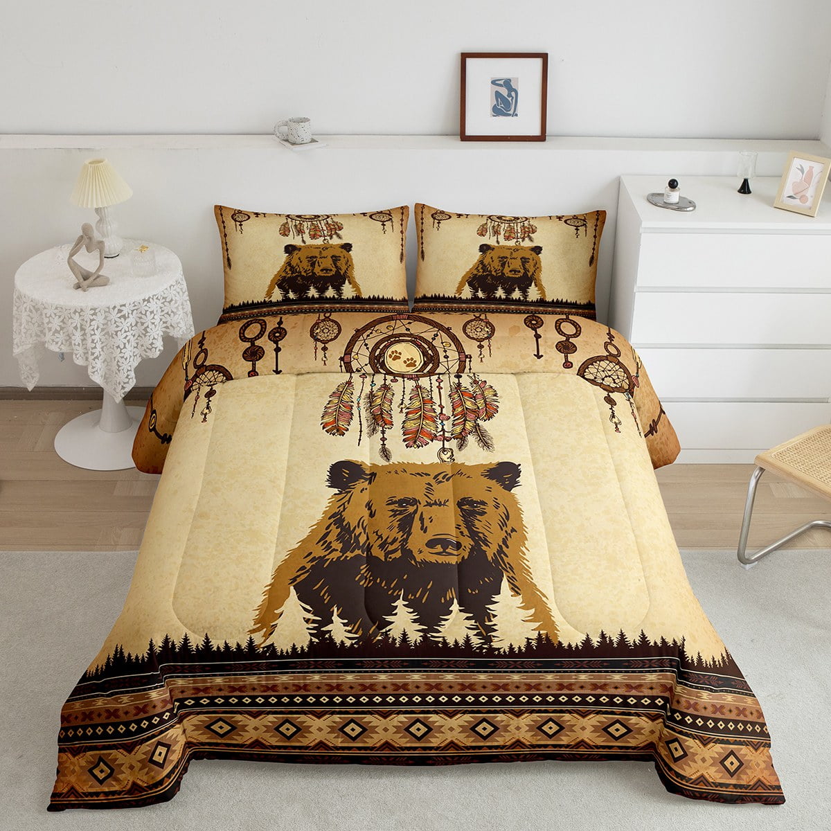YST Bear Bedding Bohemia Dream Catcher Queen Comforter Set Retro India Tribal Feathers Duvet ...