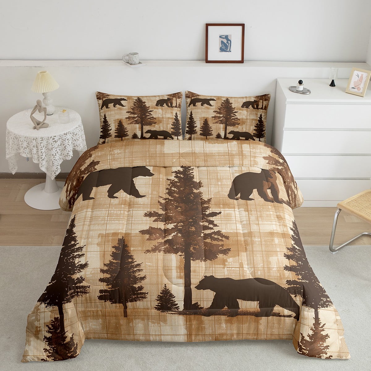 YST Bear Comforter Set For Bedroom, Rustic Cabin Forest Bedding Set ...