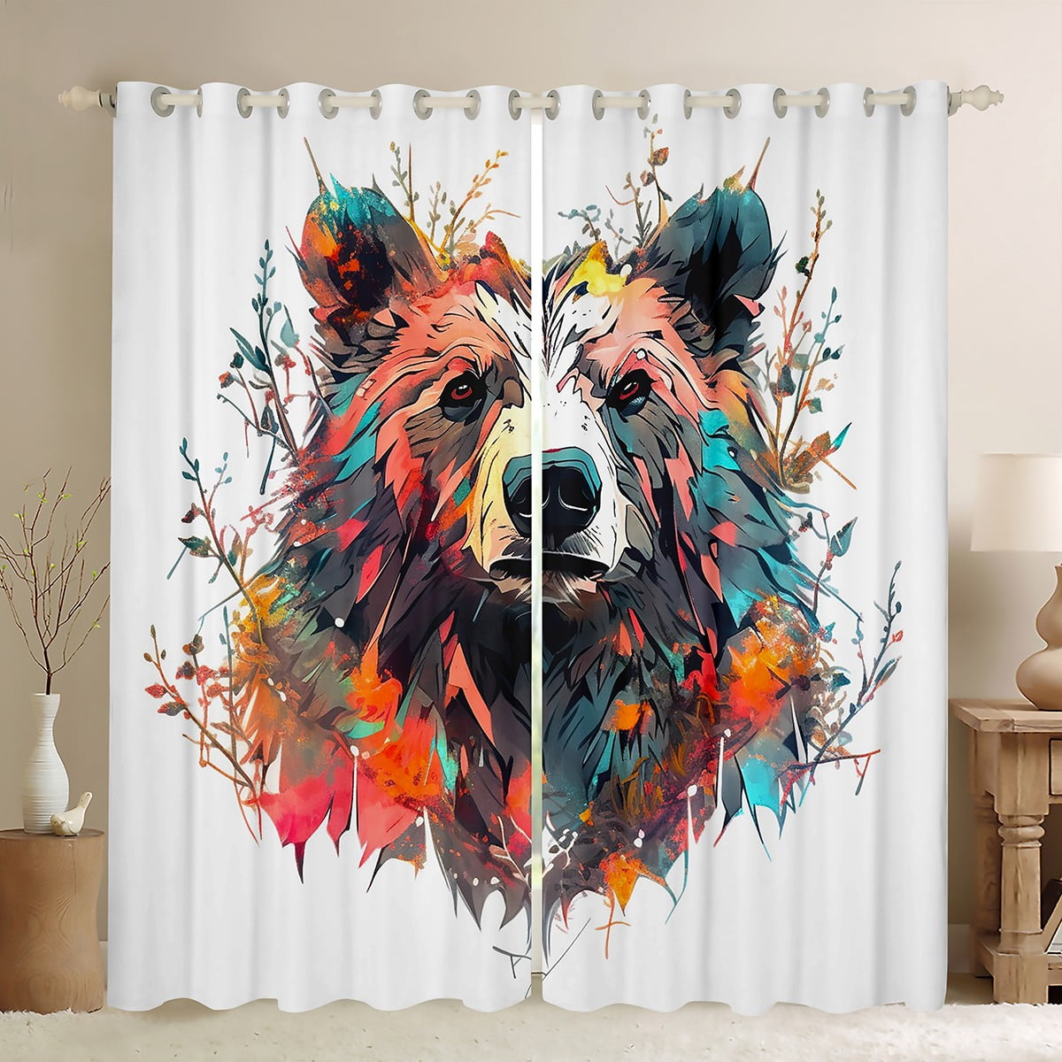 Erosebridal Bear Curtains & Drapes Watercolor 30%-50% Blackout Curtains ...