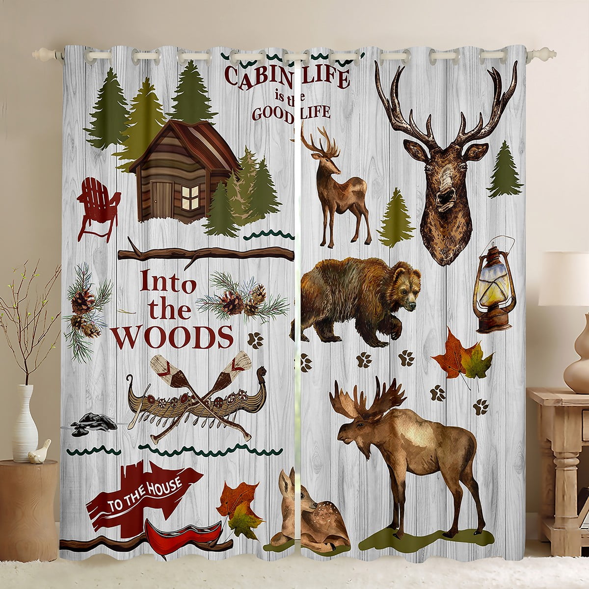 Bear Moose 30%-50% Blackout Curtains Rustic Lodge Patchwork Curtains ...
