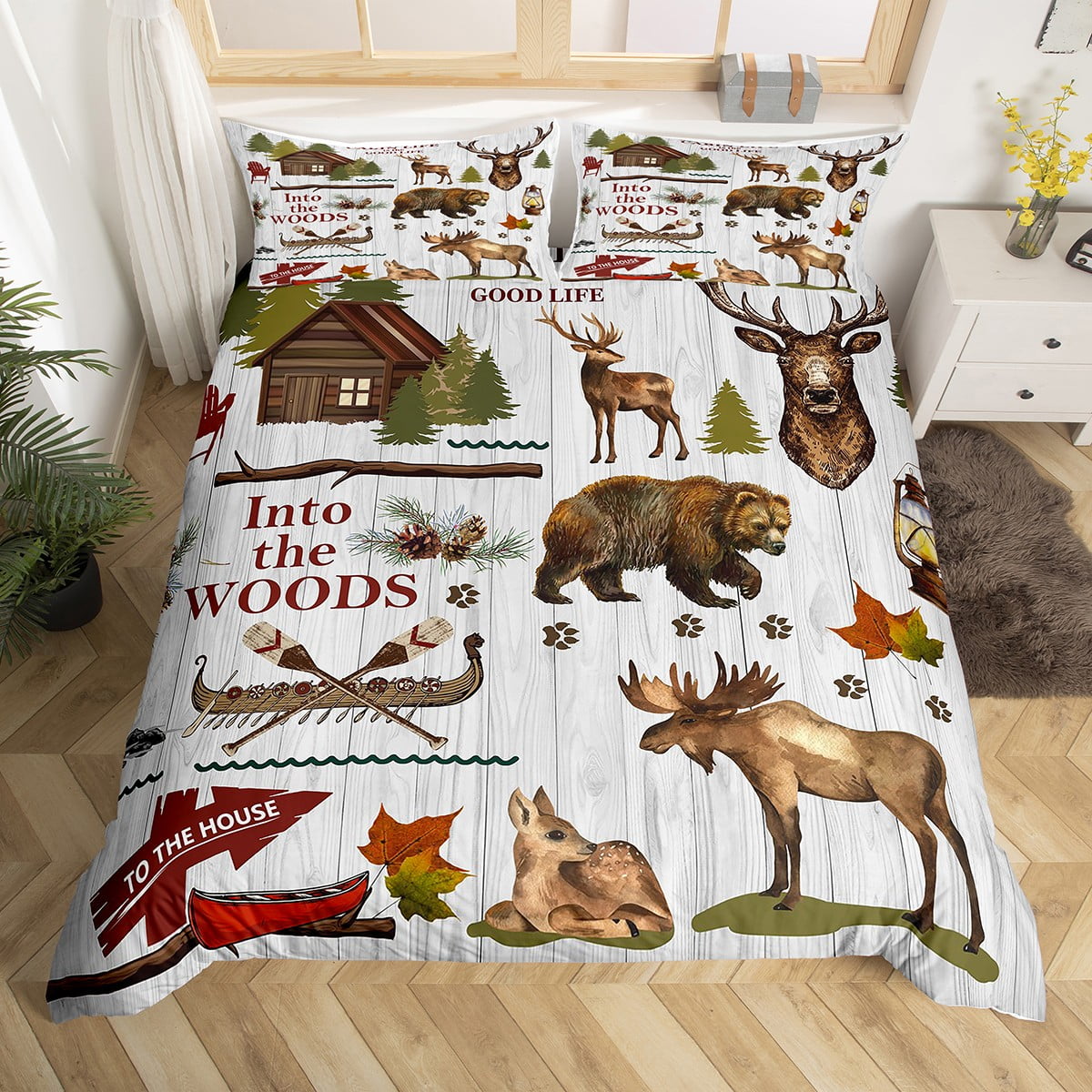 Erosebridal Bear Moose Comforter Cover Rustic Lodge Patchwork Duvet ...