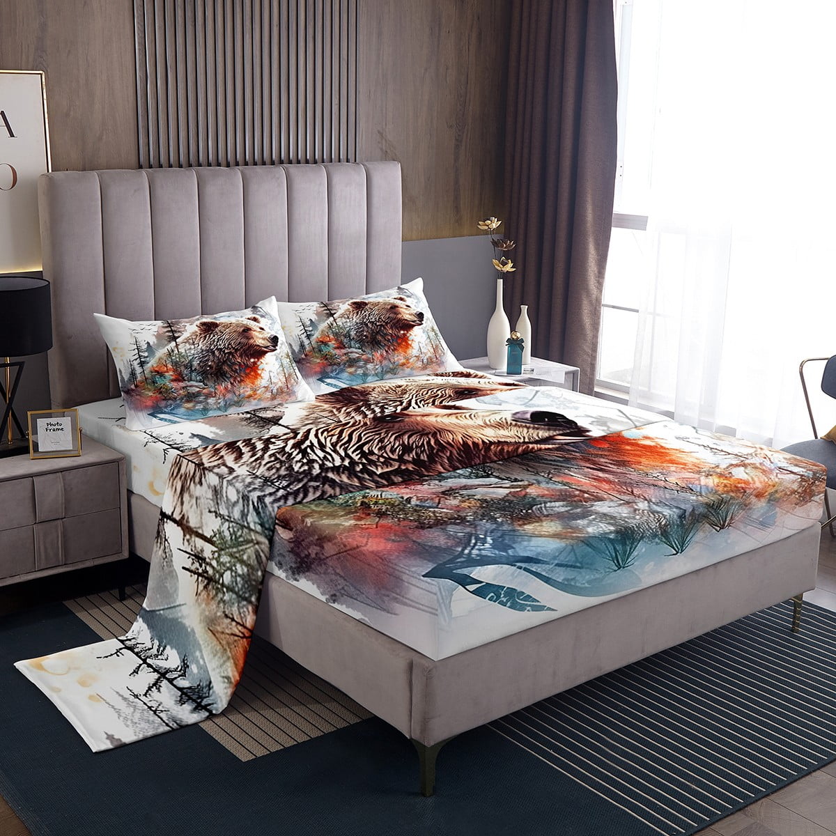 Bear Sheet Set Hunting Theme Bed Sheets Set King, Rustic Farmhouse Wild ...