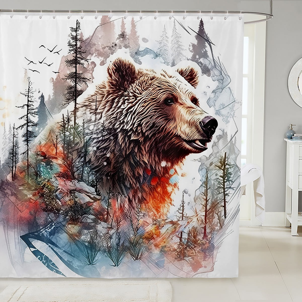 Bear Shower Curtain Hunting Theme Fabric Shower Curtain, Rustic ...