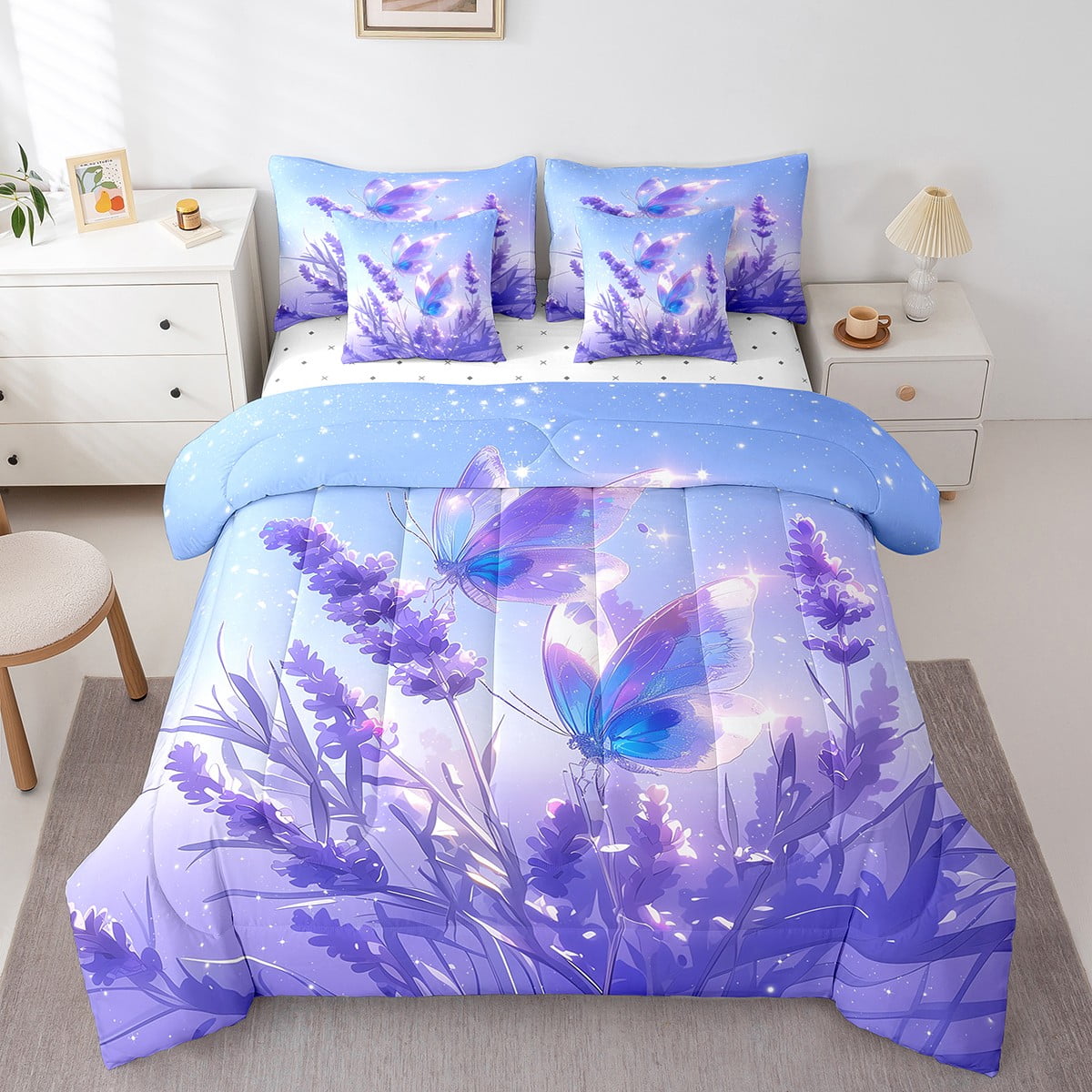 Beautiful Butterfly Bedding Comforter Sets Lavender Flowers Bed In A ...