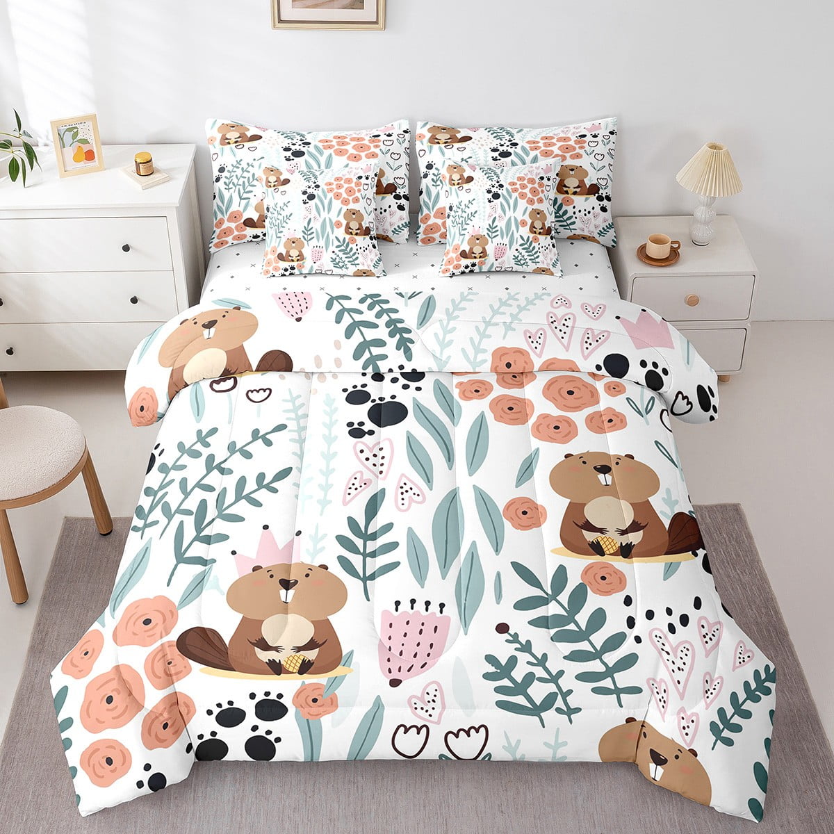 Beaver Comforter Set Twin 7 Piece Cartoon Animal Print Bed in a Bag ...