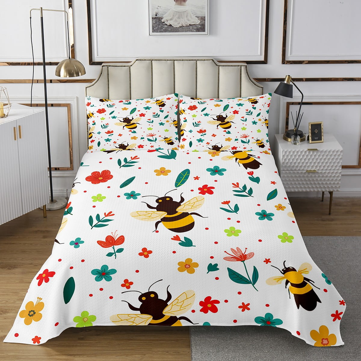 YST Bee Coverlet Set Cartoon Yellow Bee Bedspread Set Twin for Kids ...
