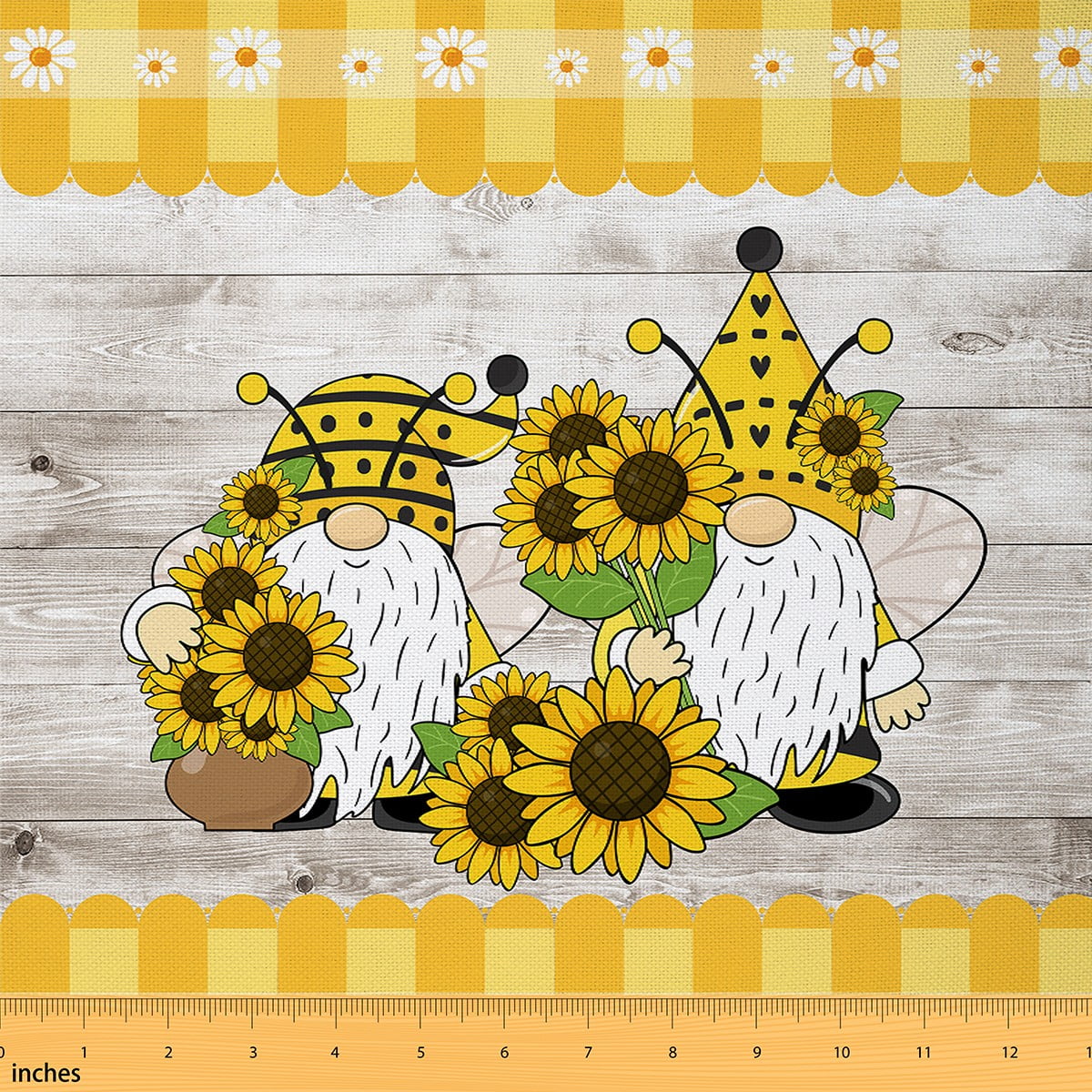 YST Bee Gnome Fabric by the Yard,Spring Sunflower Floral Upholstery ...