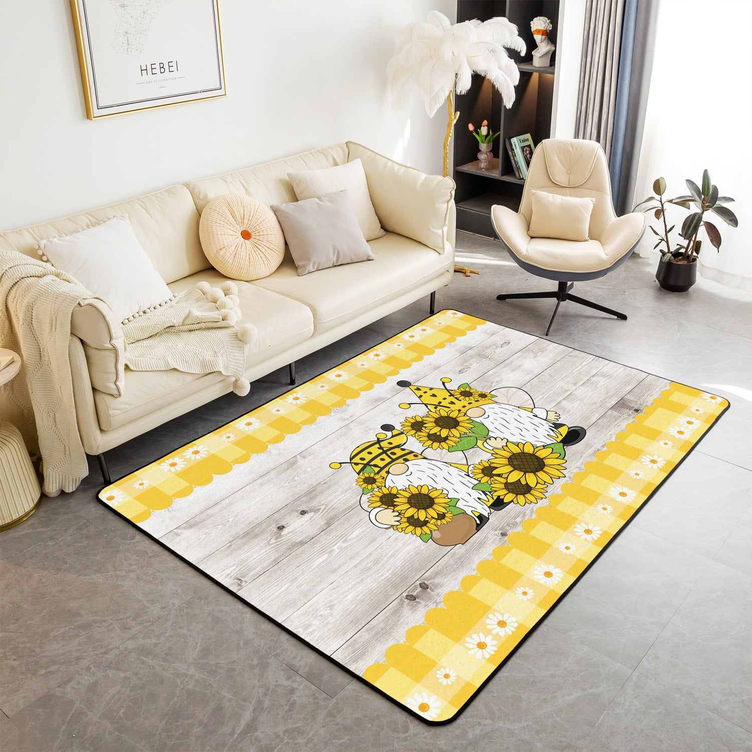 Erosebridal Bee Gnome Non Slip Rug 3x5,Sunflower Floral Area Rug Child ...