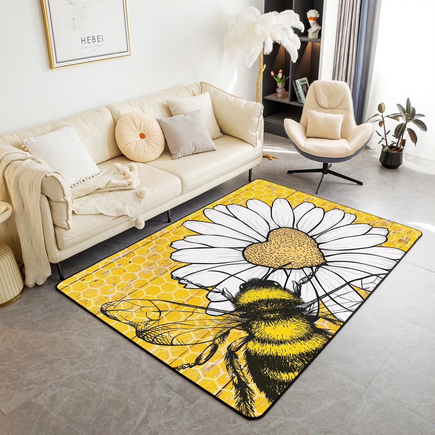 YST Bee Print Carpet,Daisy Flower Accent Rug Set 3x5 for Bedside,Heart ...