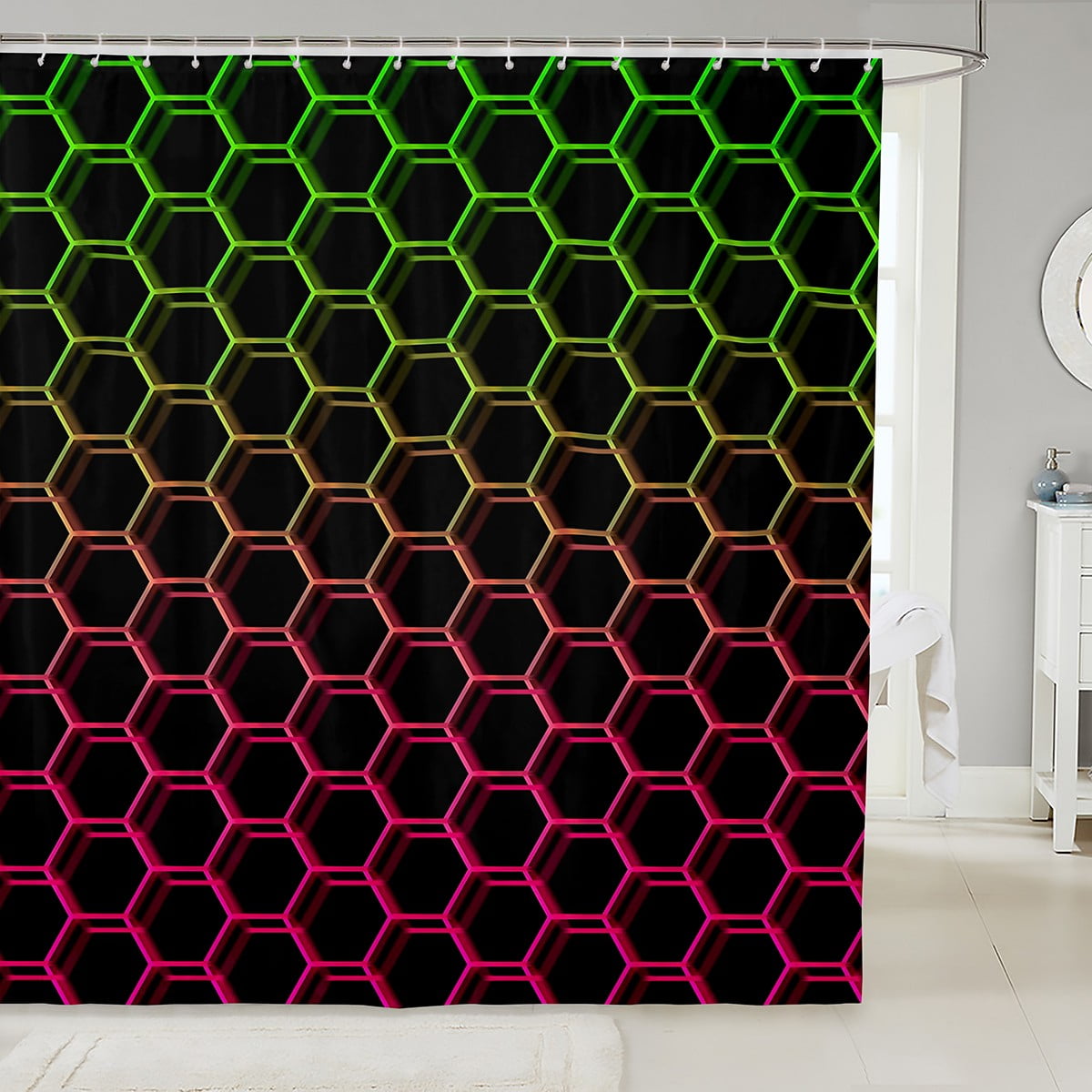 Beehive Shower Curtain 84.00"x72.00",Geometric Honeycomb Bathroom ...