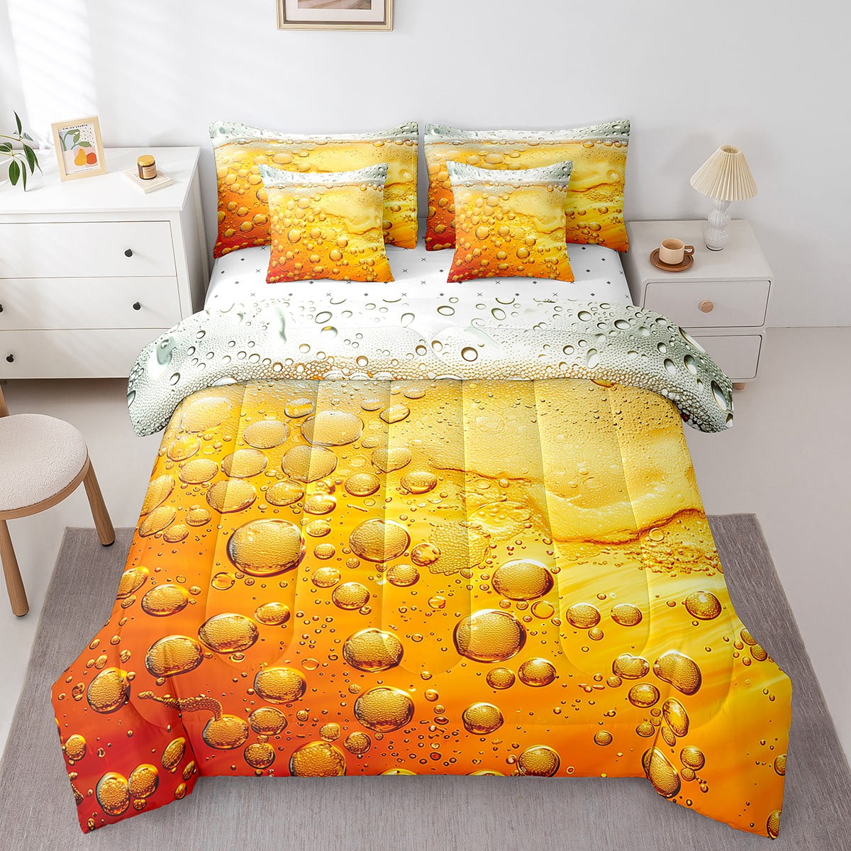 YST Beer Themed 7 Piece Bed in a Bag for Boys Men,3D Beer Suds Bubble ...