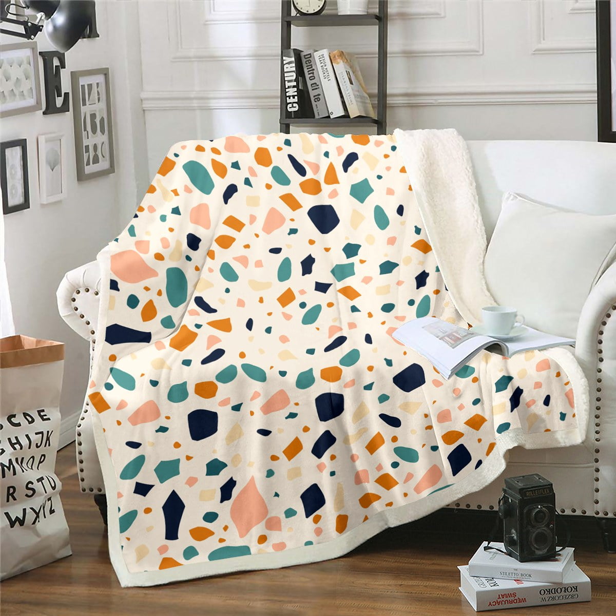 YST Beige Aesthetic Sherpa Blanket Rainbow Marbling Blanket, Colorful ...