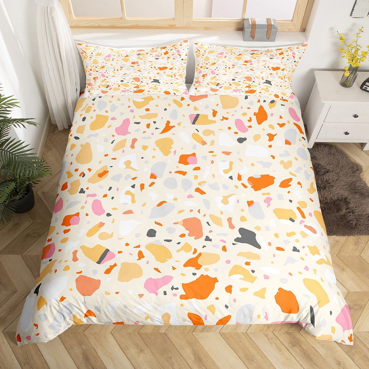 YST Beige Marbling Duvet Cover Queen for Girls Modern Art Bedding Set ...