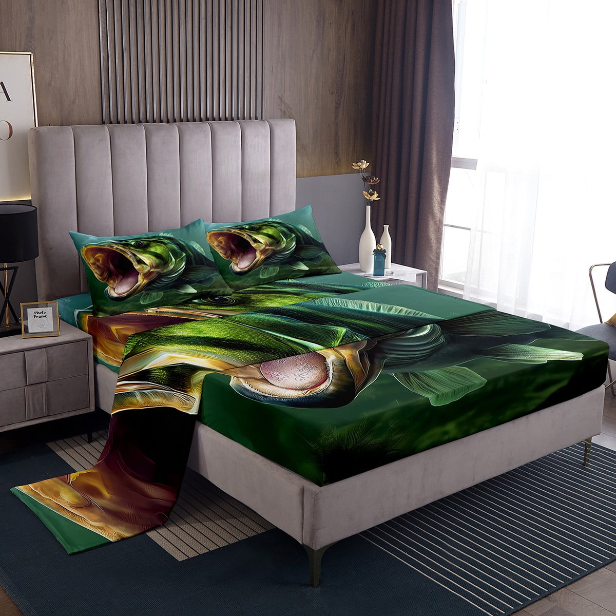 Big Bass Fish King Size Sheet Sets Sea Ocean Animal Sheets, Pike Fish ...