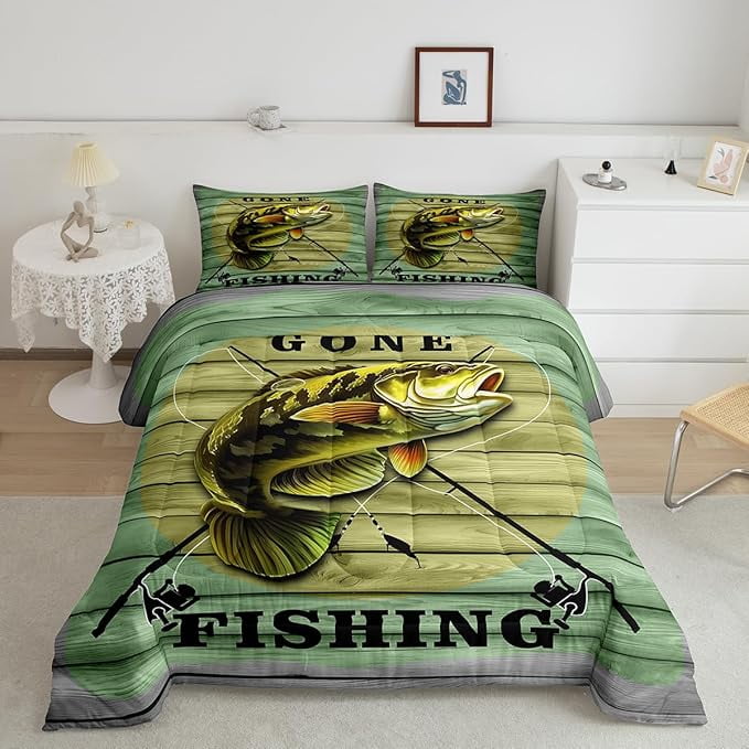 YST Big Pike Fish Comforter Set Hunting and Fishing Pattern Bedding Set ...