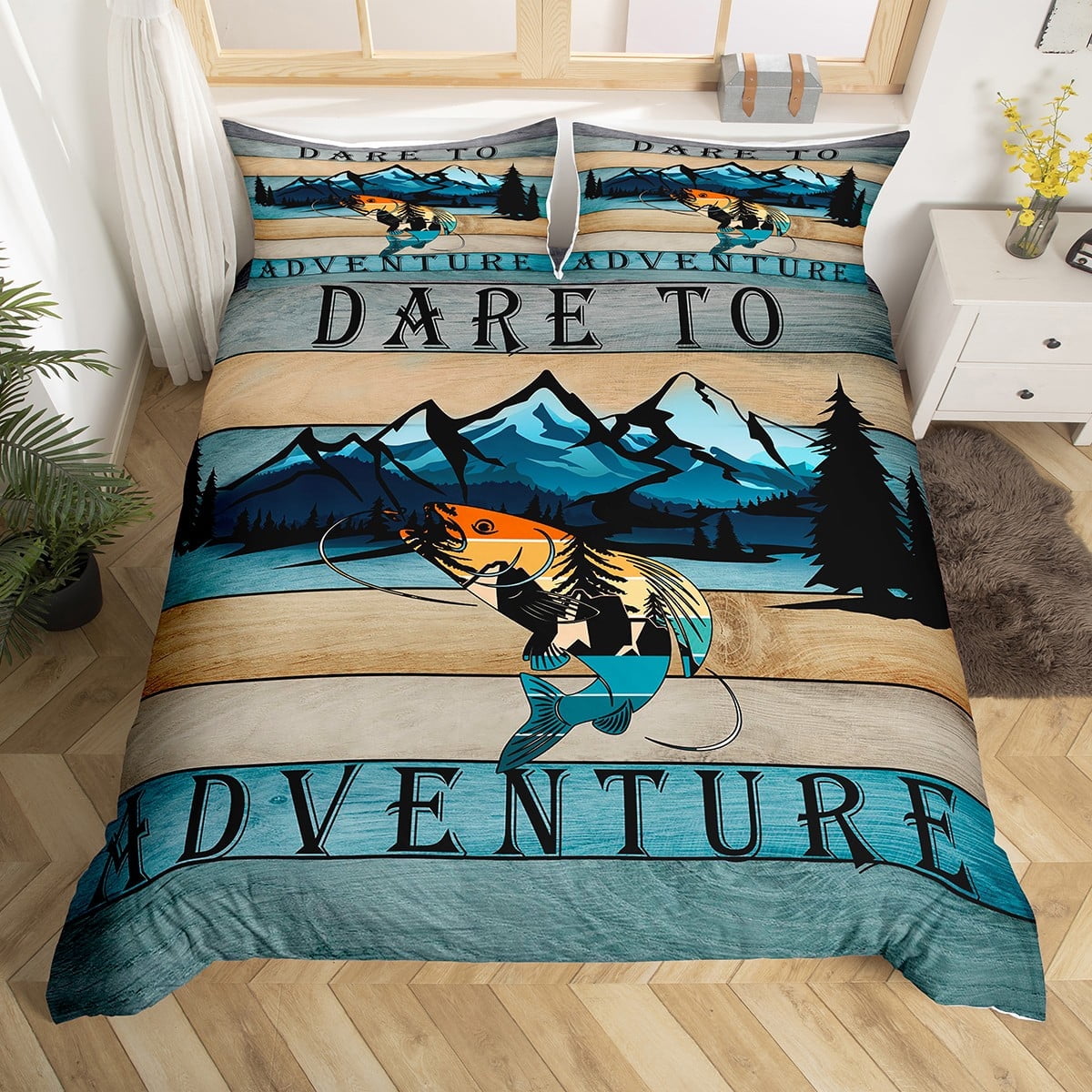 Big Pike Fish Duvet Cover King Hunting and Fishing Bedding Set, Rustic ...