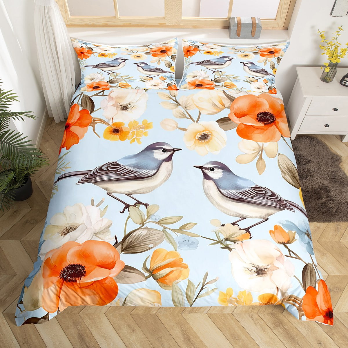 Birds Comforter Cover Sparrow Bird Duvet Cover Spring Wild Animals ...