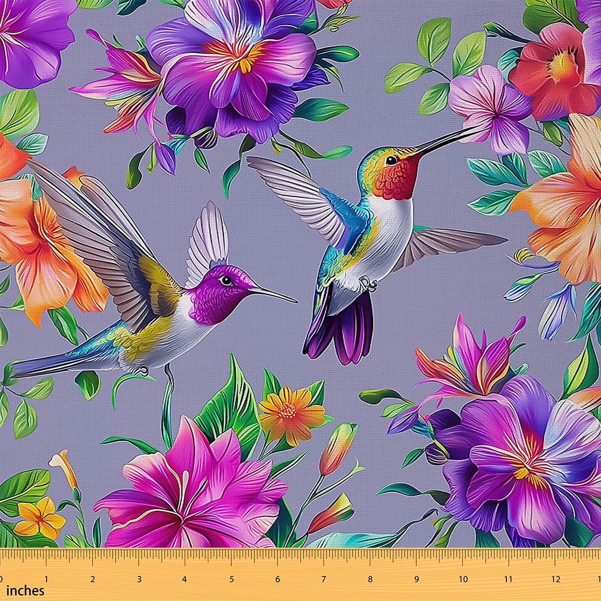 Birds Fabric By The Yard,Colorful Flowers Leaves Upholstery Fabric,Cute ...