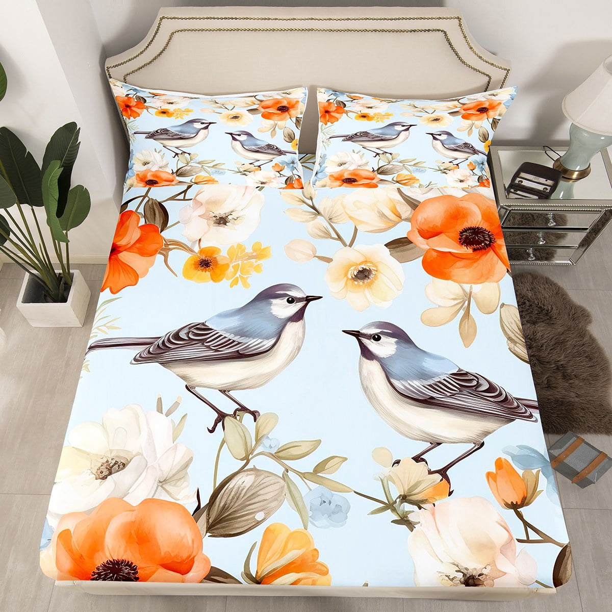 Erosebridal Birds Fitted Sheet Sparrow Bird Bed Sheets Spring Wild ...