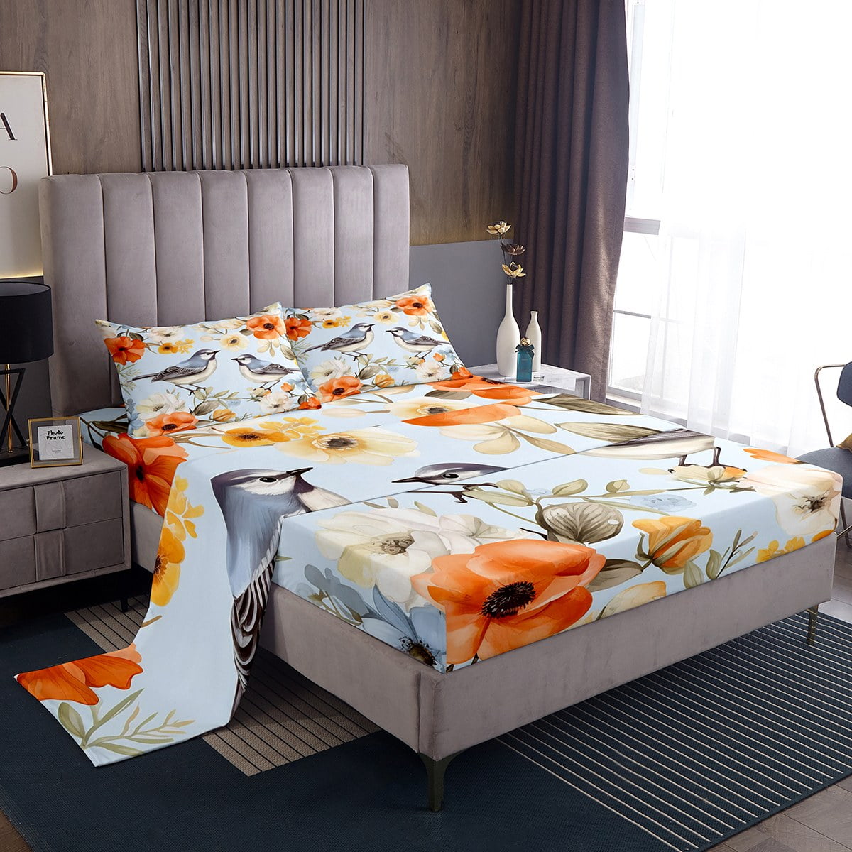 YST Birds Sheet Set Sparrow Bird Bed Sheets Set Spring Wild Animals ...