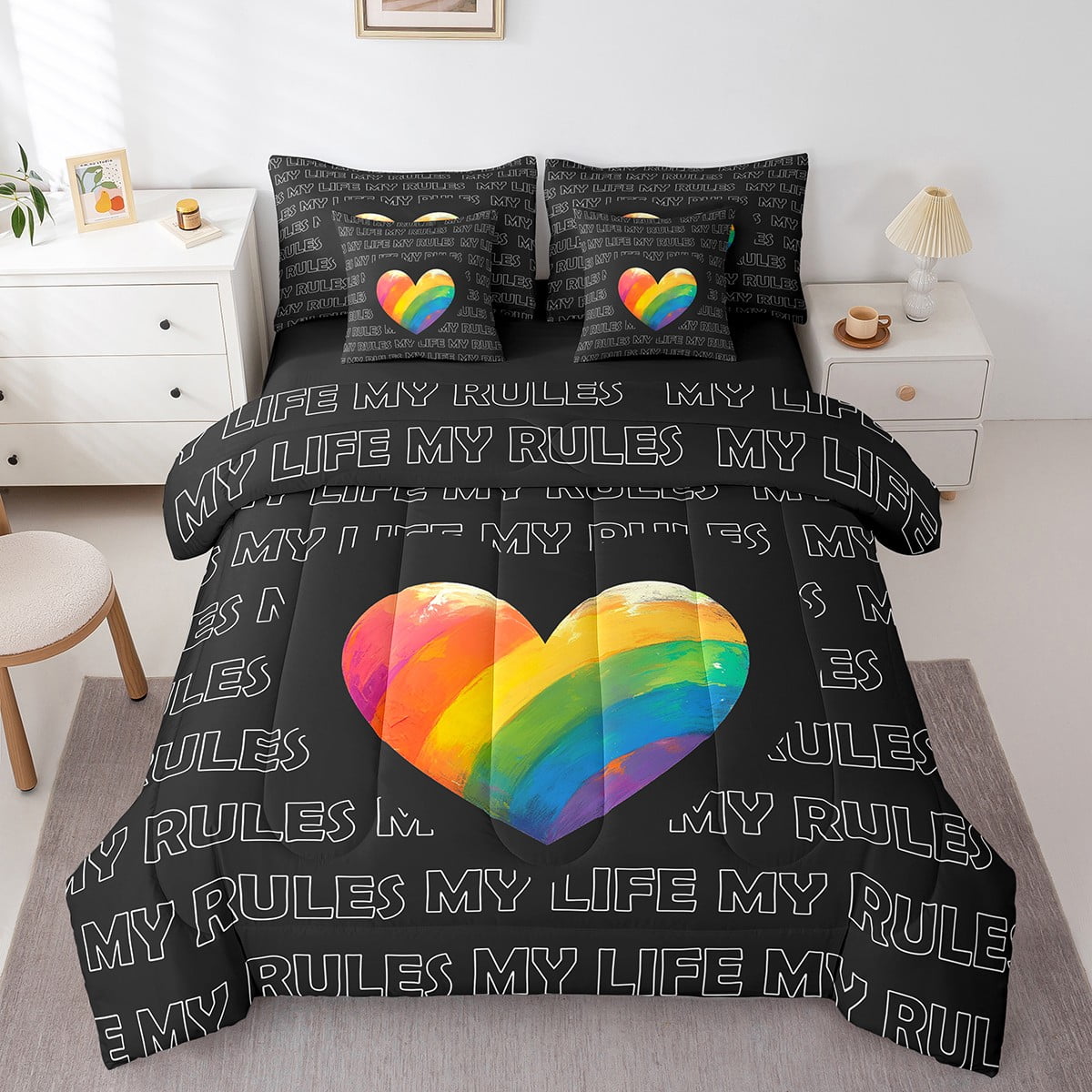 YST Bisexual Pride Comforter Set Queen 7 Piece Rainbow Love Heart ...