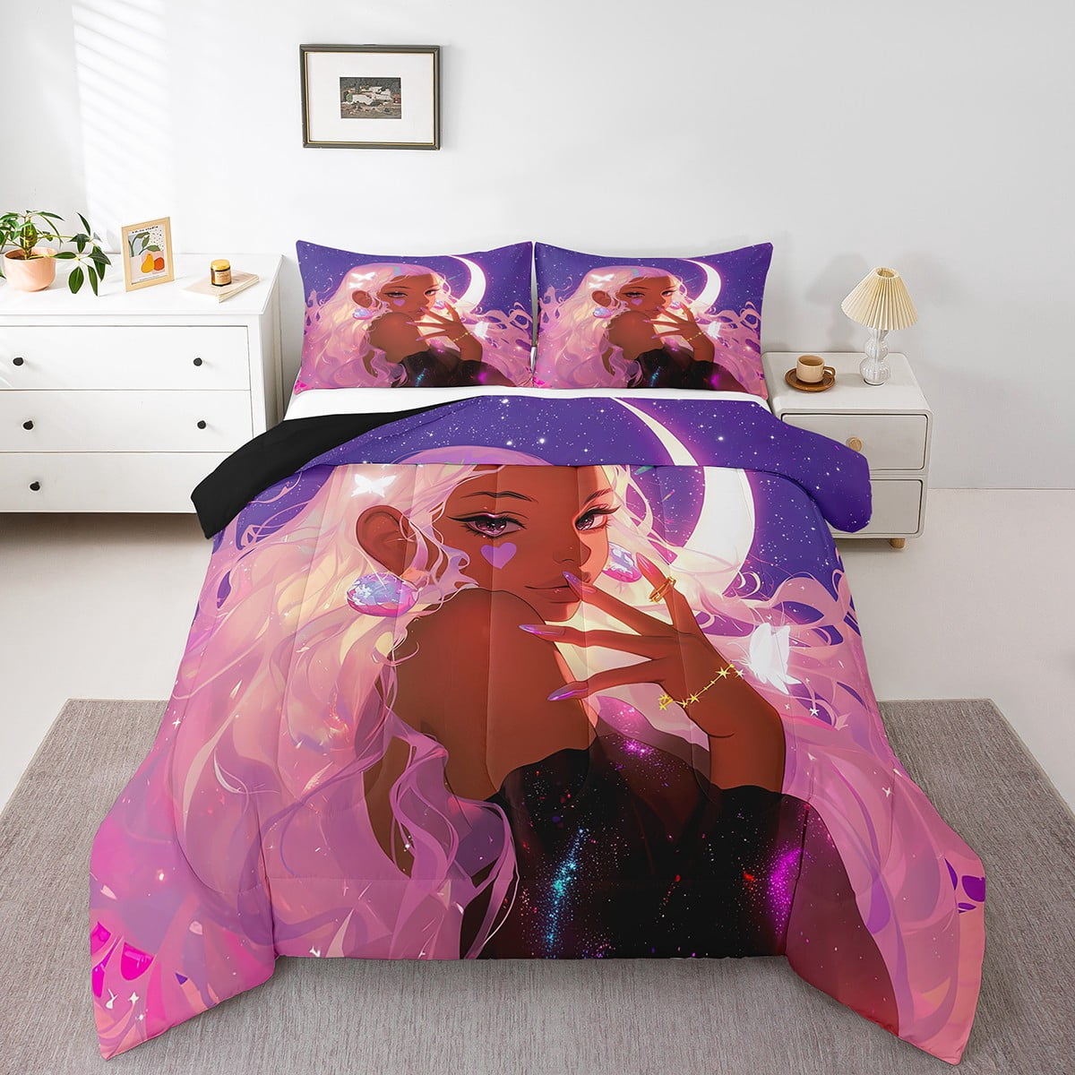 Erosebridal Black Afro-Comforter Set Twin 2Pcs, Anime Princess Style ...