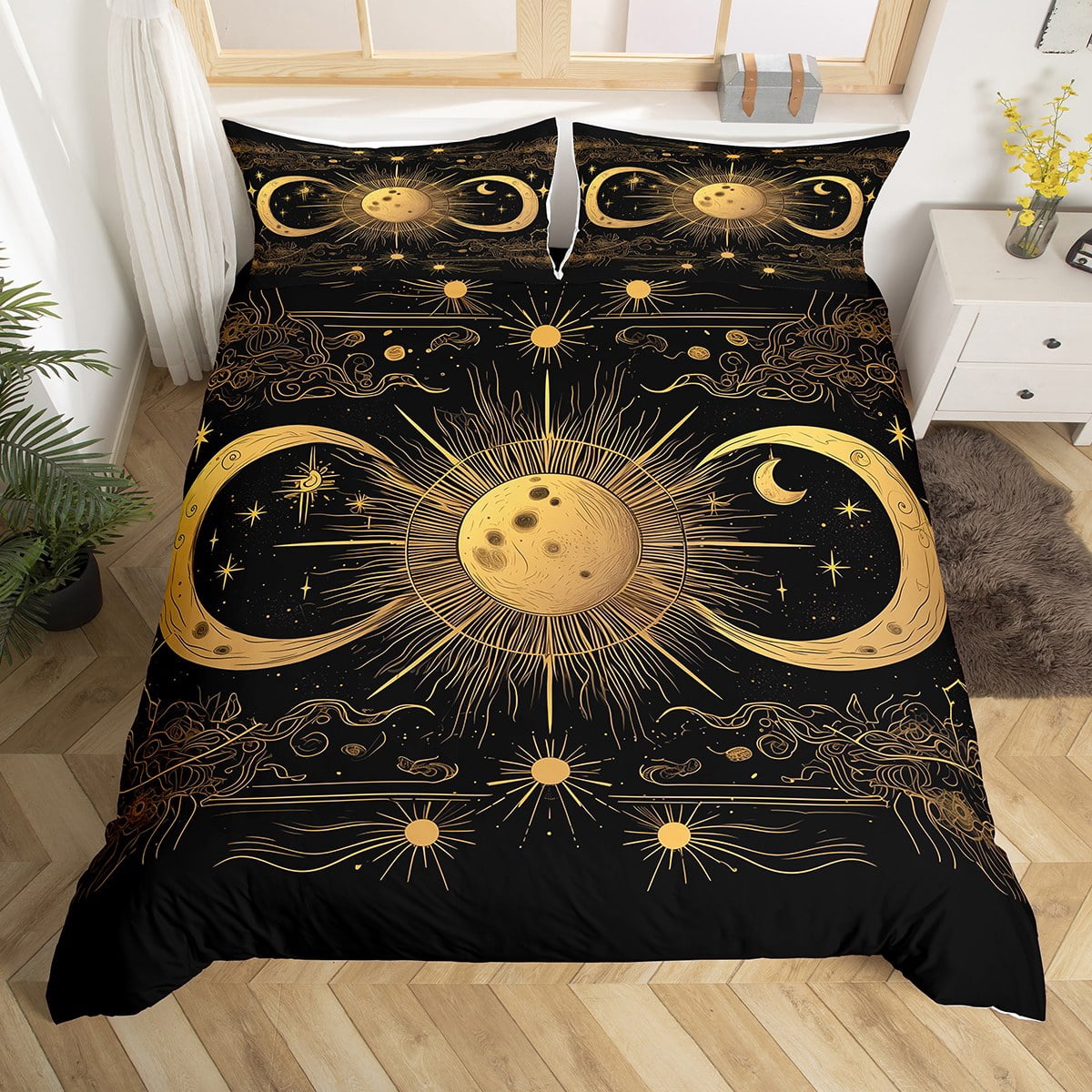 YST Black And Gold Comforter Cover for Girls Women Sun And Moon Twin ...