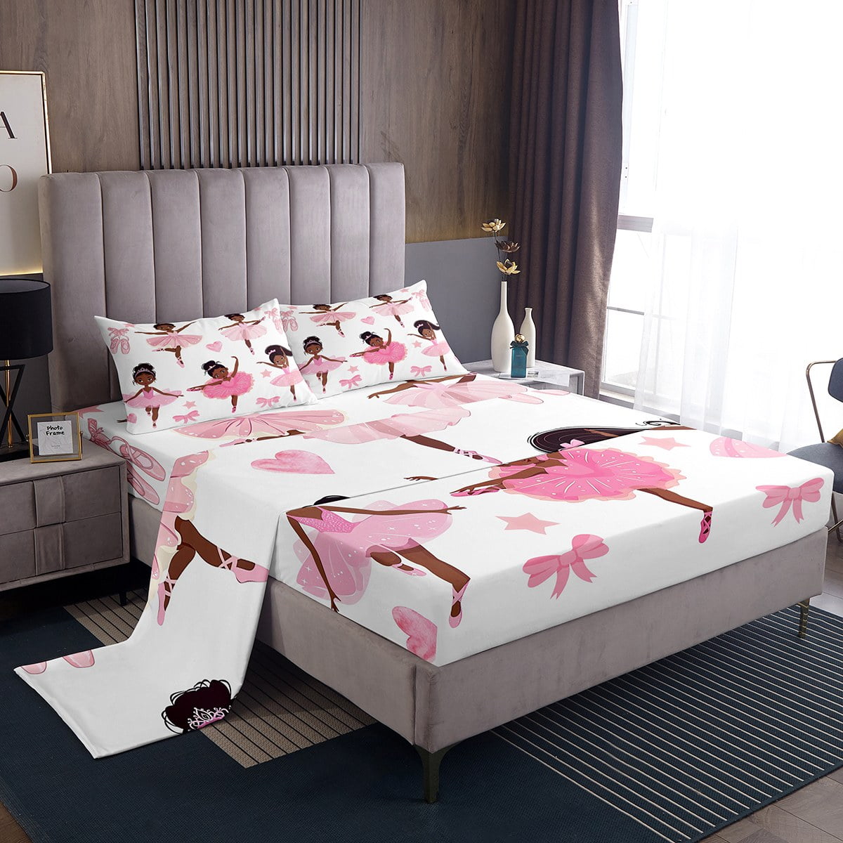 YST Black Ballet Girl Bed Sheets Full Pink Princess Bedding Set Cute ...