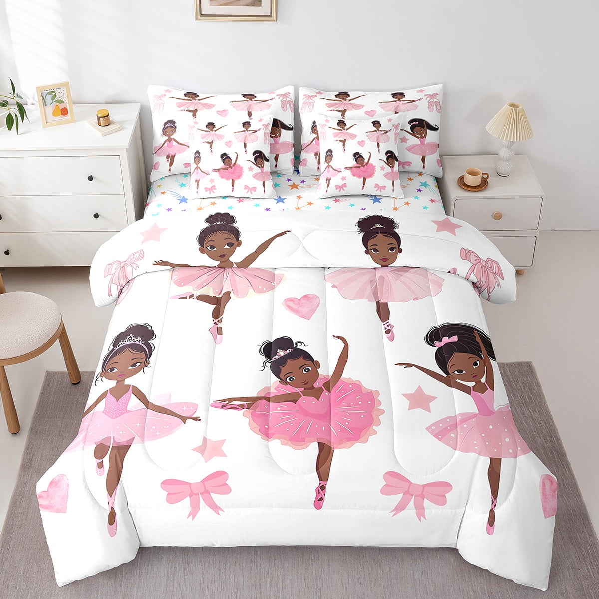 YST Black Ballet Girl Comforter Set 7 Piece Full Pink Princess Bed In A ...