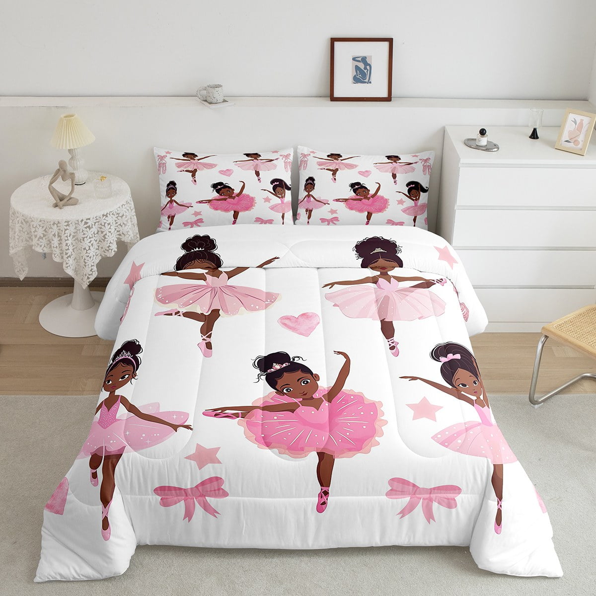 YST Black Ballet Girl Comforter Set King Pink Princess Bedding Set Cute ...
