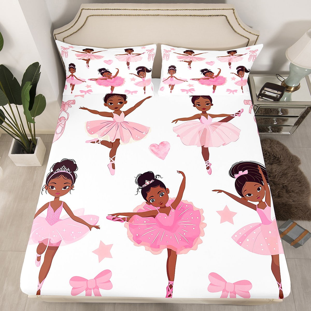 Erosebridal Black Ballet Fitted Sheet Full Pink Princess Bed Sheets ...