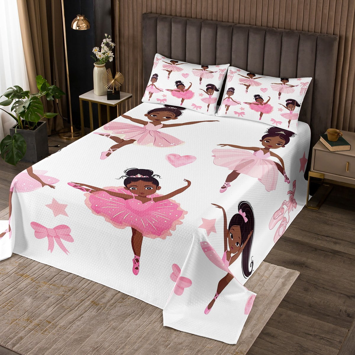 Erosebridal Black Ballet Quilt Set Queen Pink Princess Bedding Set Cute ...