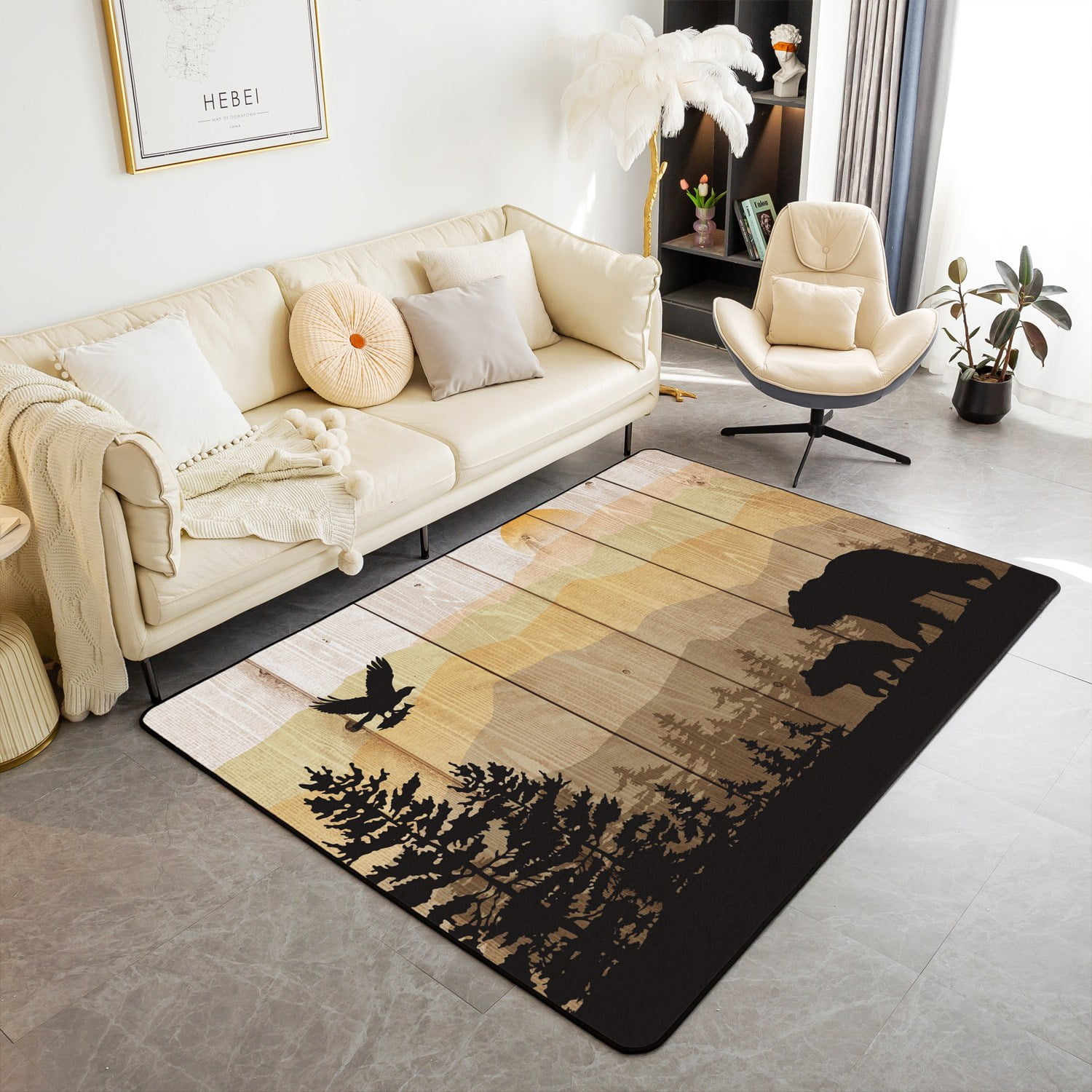 Black Bear Area Rug,Rustic Brown Woodland Hunting Animal Living Room ...