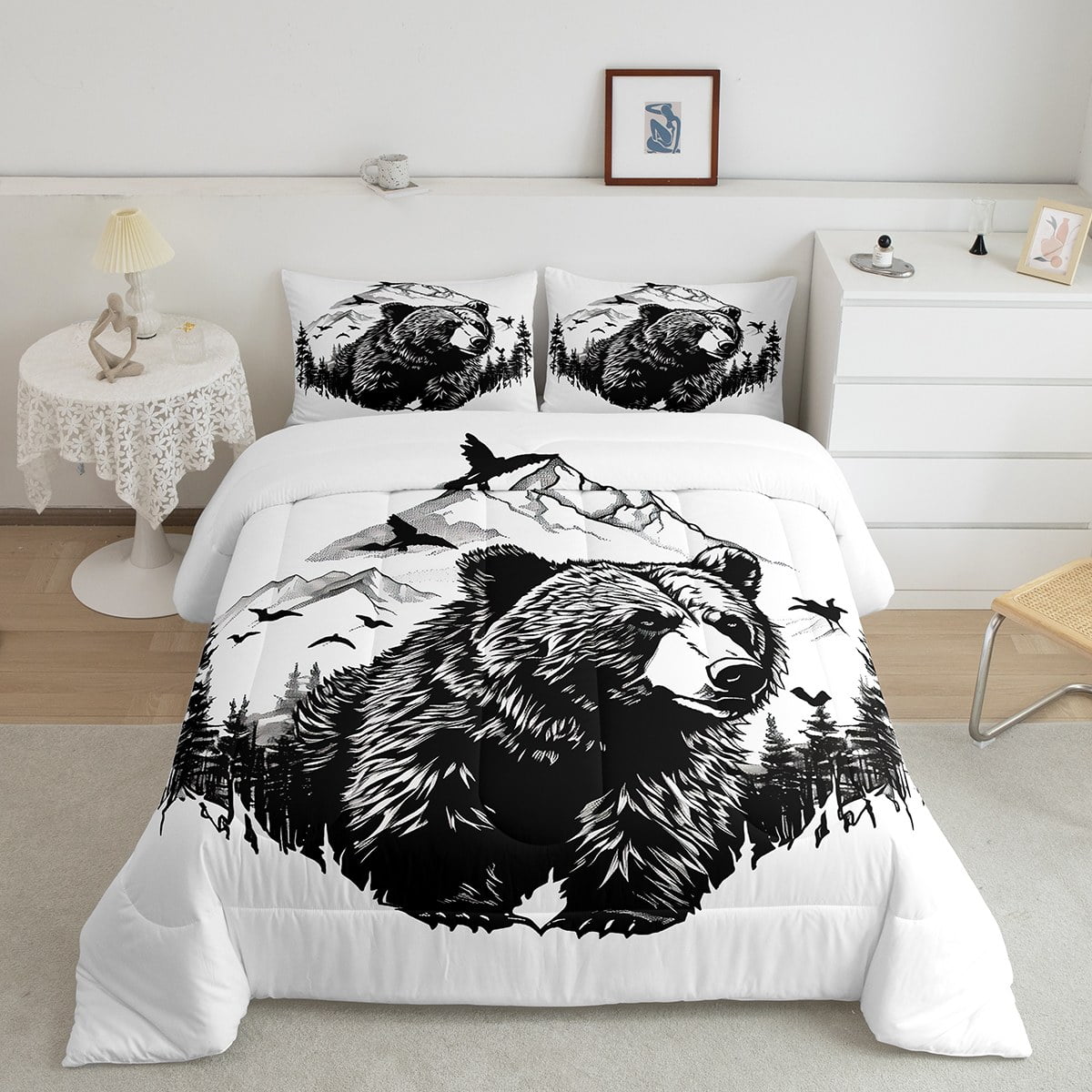 YST Black Bear Bedding Bear Hunting Comforter Set Queen, Rustic ...