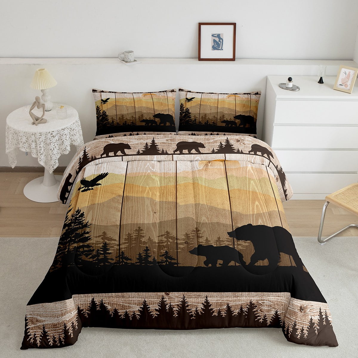 YST Black Bear Bedding,Rustic Brown Woodland Hunting Animal Comforter ...