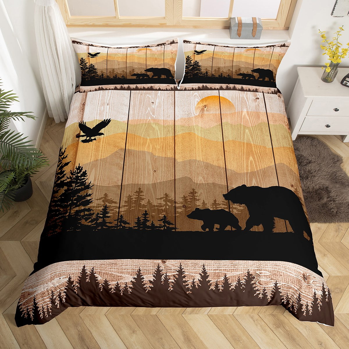 YST Black Bear Bedding Set,Rustic Brown Woodland Hunting Animal Duvet ...